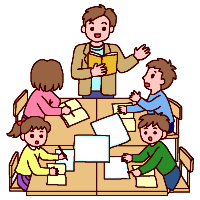グループ・班学習カラー授業風景の無料イラスト学校生活学校素材
