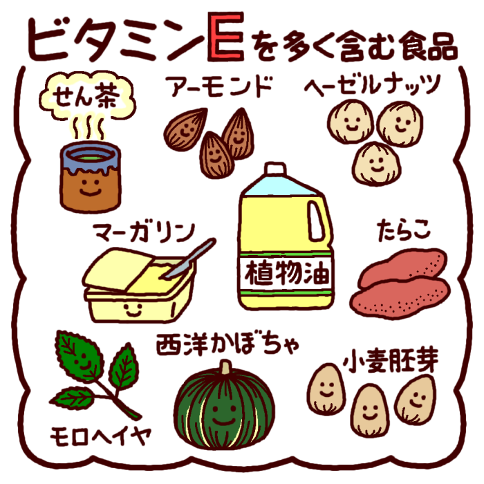 ビタミンeを多く含む食品 カラー 給食の無料イラスト 生活 学校素材