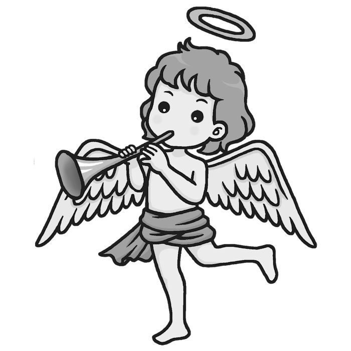 ラッパを吹く天使 モノクロ 天使 クリスマス 無料イラスト素材